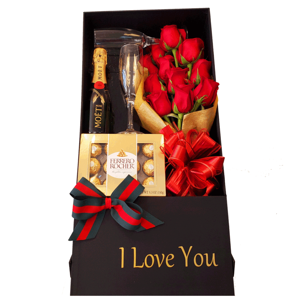 V010 -*BEST SELLER* Luxury Box With Red Roses, Bombons, Champagne ...