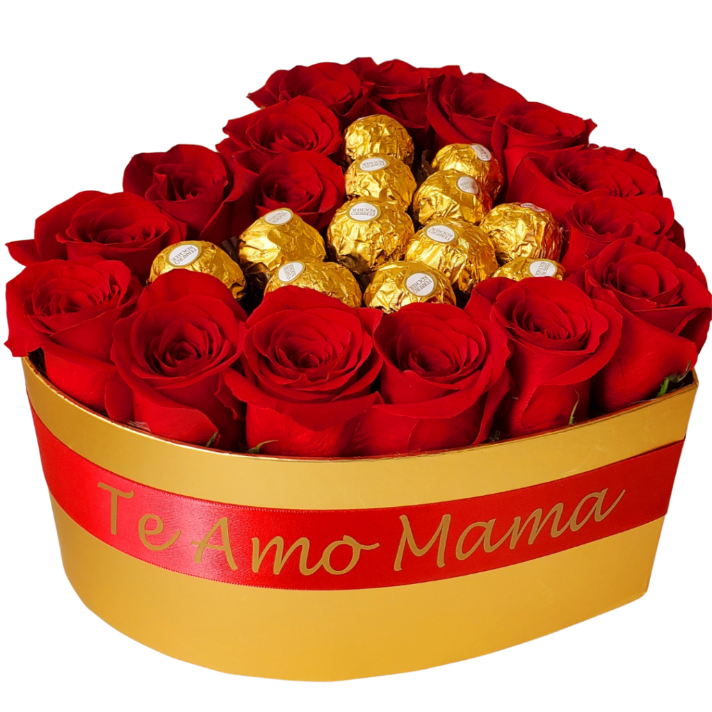 M002 - Personalized Heart Box with Red Roses and Bombons - Love Flowers ...
